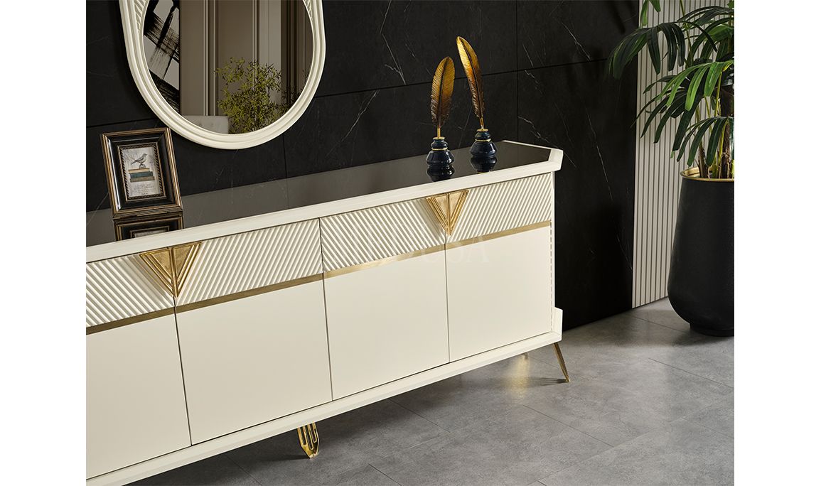 Max Beyaz-Gold Konsol | Medusa Home