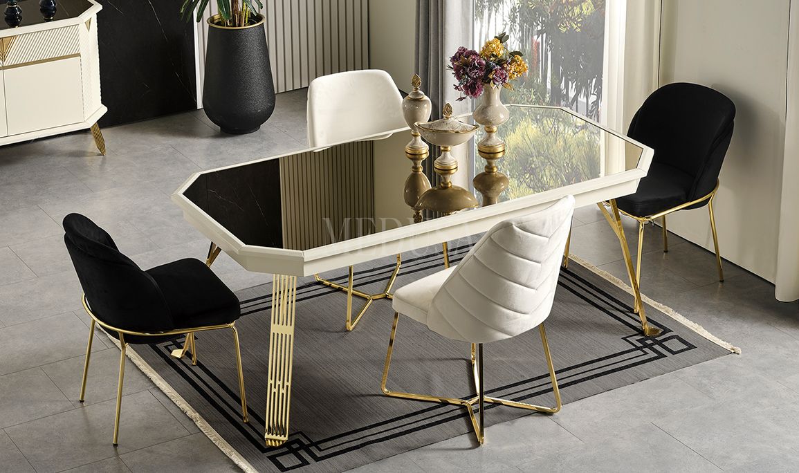 Max Beyaz-Gold Sandalye 01 | Medusa Home